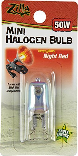 Zilla Reptile Terrarium Heat Lamps Mini Halogen Bulb, Night Red, 50W (2 Pack)