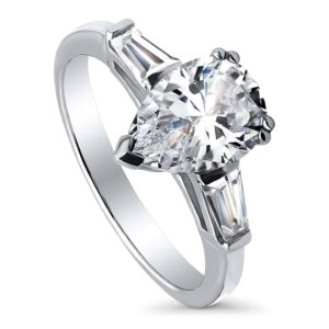 berricle sterling silver solitaire wedding engagement rings 1.8 carat pear cut cubic zirconia cz promise ring for women, rhodium plated size 6