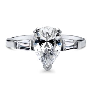 BERRICLE Sterling Silver Solitaire Wedding Engagement Rings 1.8 Carat Pear Cut Cubic Zirconia CZ Promise Ring for Women, Rhodium Plated Size 6.5