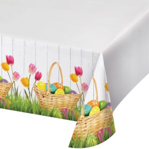 creative converting easter basket bounty plastic tablecloth, multicolor