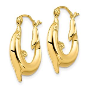 10k yellow gold sea dolphin ocean fish beach nautical hoop earrings