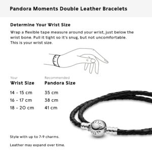 Pandora Jewelry Black Leather Charm Sterling Silver Bracelet, 16.1", No Box