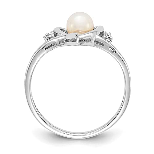 Diamond2Deal 14k White Gold Genuine Pearl Diamond Engagement Ring Size 7 (0.21,ct)