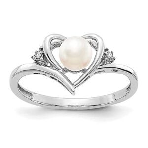 Diamond2Deal 14k White Gold Genuine Pearl Diamond Engagement Ring Size 7 (0.21,ct)