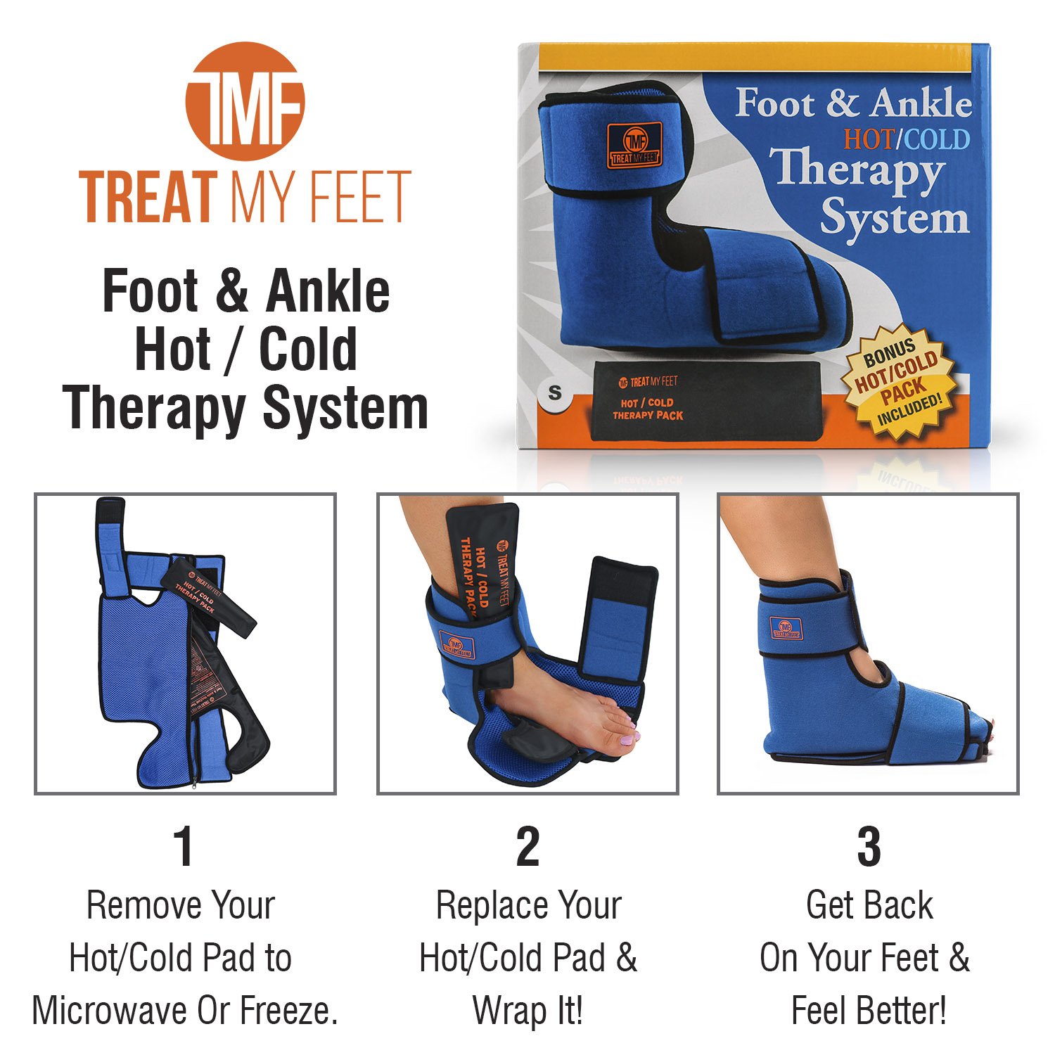 Foot & Ankle Pain Relief Hot/Cold Therapy System - Foot Ice Pack Wrap - Relieve Foot and Ankle Aches & Pains from Injuries Using Compression Wrap Packs for Ankles and Feet. Heat or Freeze Gel Insert