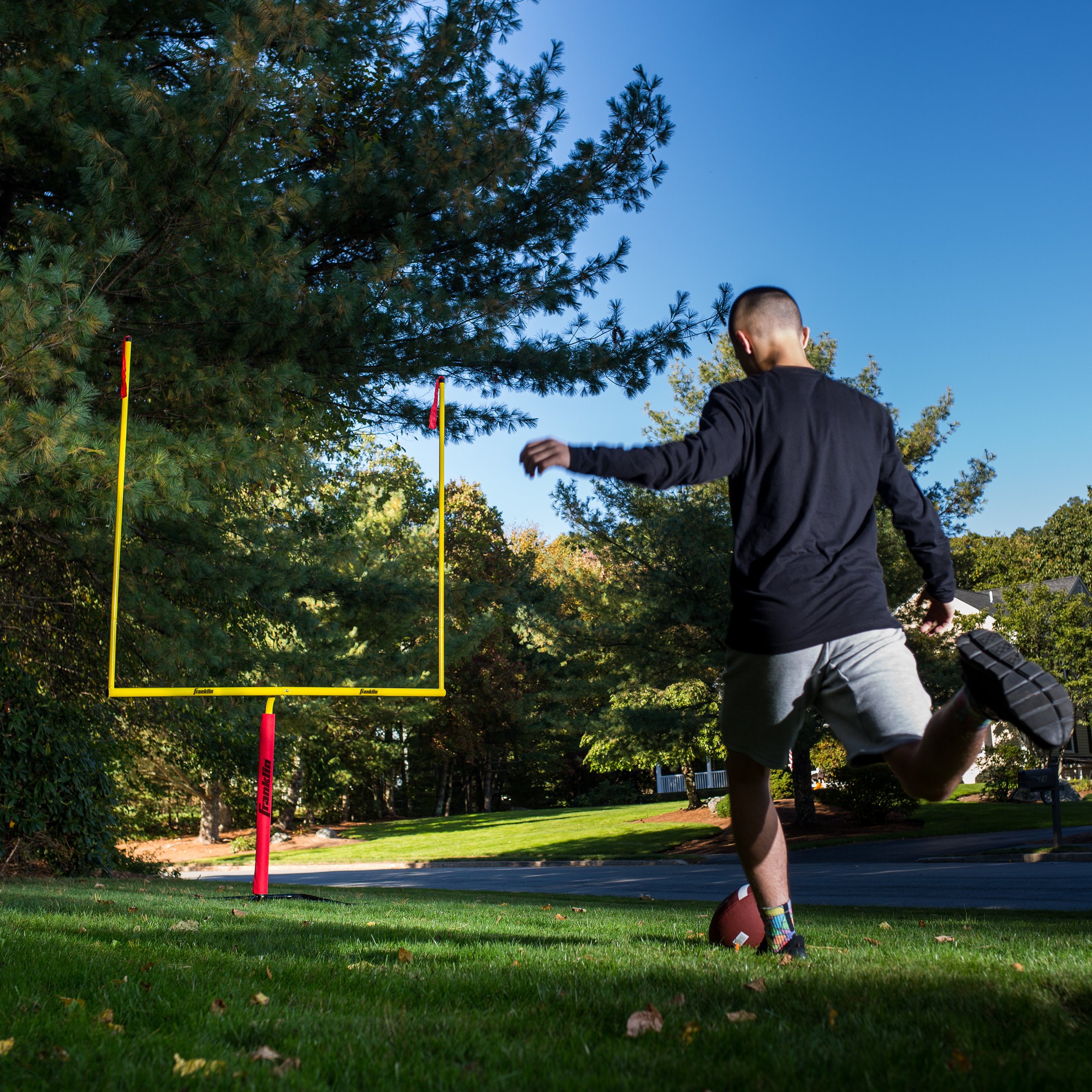 Franklin Sports Authentic Steel Football Goal Post - Metal Field Goal Post for Kids - Backyard Youth Football Goal Post for Kicking Field Goals - Portable Youth Toy Football Goal Post - 8.5' x 5.5'