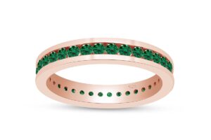 affy round shape simulated green emerald full eternity band ring in 14k rose gold over sterling silver, ring size: 7.5