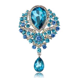 reizteko wedding bridal big crystal rhinestone bouquet brooch pin for women (light blue)