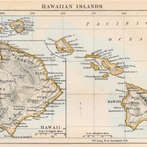 Hawaiian Islands 1883 Historical Antique Style Map Travel World Map with Cities in Detail Map Posters for Wall Map Art Geographical Illustration Island Cool Wall Art Print Poster 36x24