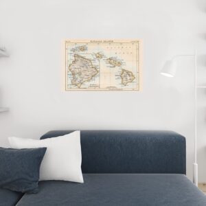 Hawaiian Islands 1883 Historical Antique Style Map Travel World Map with Cities in Detail Map Posters for Wall Map Art Geographical Illustration Island Cool Wall Art Print Poster 36x24