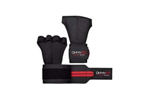 ohmy fit all-in-one wrist wrap glove: elevate your workout with ventilation, callus prevention & wrist support - 22" l x 3" w. ideal for powerlifting, strength training, crossfit. (medium)