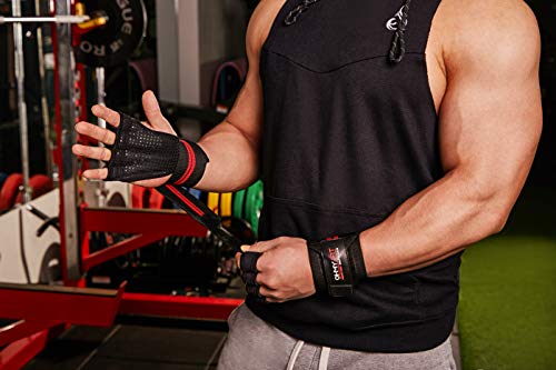 OHMY FIT All-in-One Wrist Wrap Glove: Elevate Your Workout with Ventilation, Callus Prevention & Wrist Support - 22" L x 3" W. Ideal for Powerlifting, Strength Training, CrossFit. (Medium)