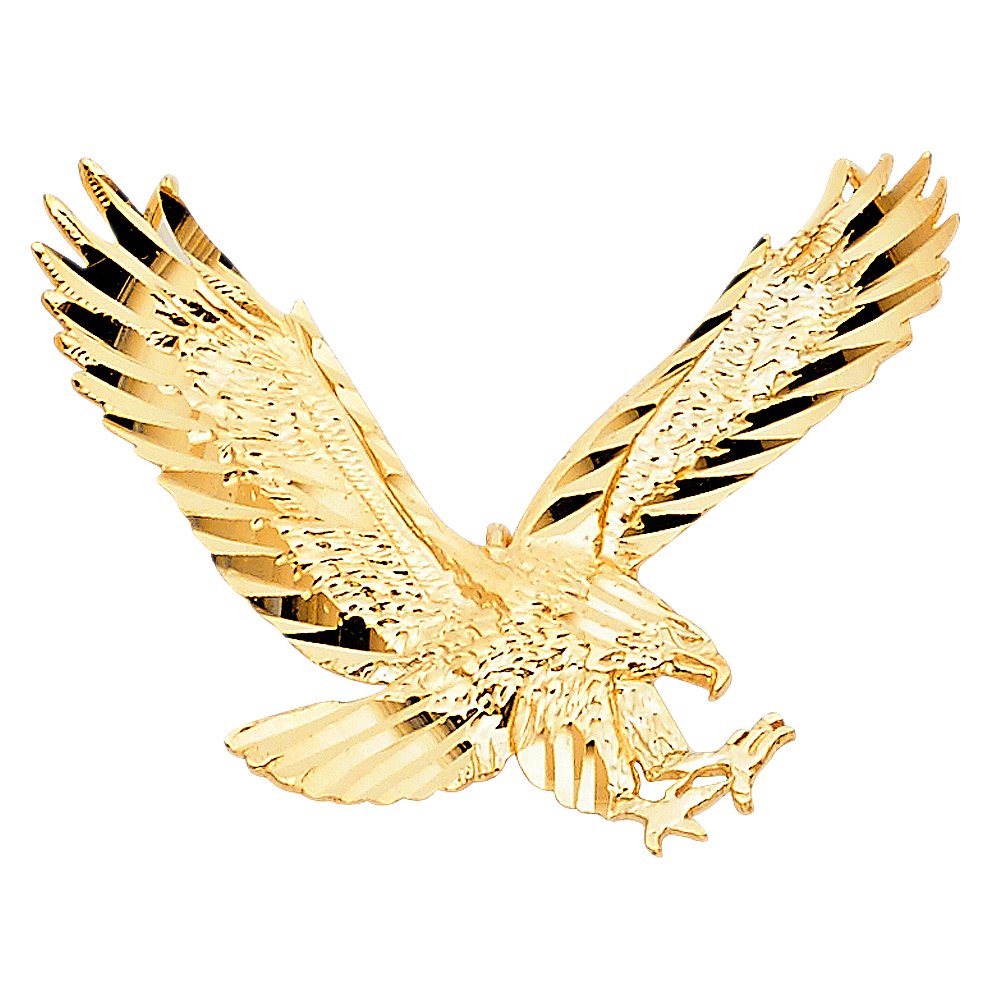 TGDJ 14K Yellow Gold Eagle Charm Medium Pendant For Necklace or Chain (Height 22 MM Width 30 MM)