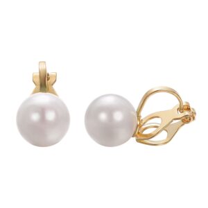 yoursfs 10mm faux pearl clip on earrings for women 18k yellow gold plated small pearl clip earring wedding jewelry