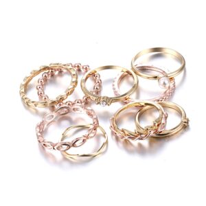 rinhoo friendship 10pcs bohemian retro vintage crystal joint knuckle ring sets finger rings (gold)