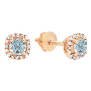 dazzlingrock collection 3.50mm center round aquamarine & white diamond halo style stud earrings for women in 10k solid rose gold in screw back