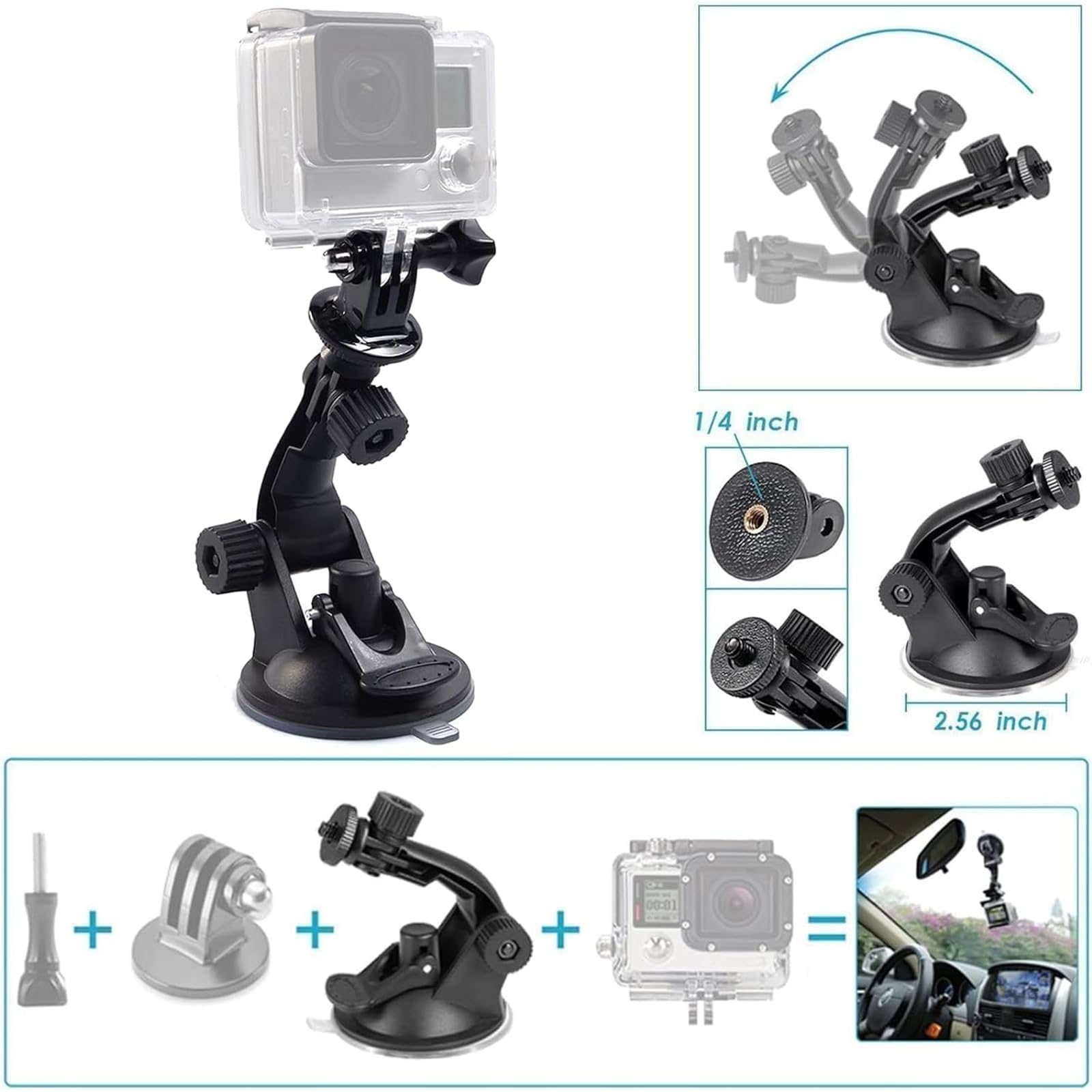 Action Camera Accessories Kit Compatible with Gopro Hero 12 11 10 9 8/AKASO EK7000 Brave 4 Brave 7 LE V50X/Dragon Touch/Insta360 X3 X2, Selfie Stick Floating Handle Grip Car Suction Cup Mount