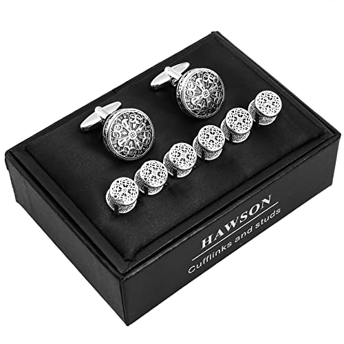 HAWSON Vintage Cufflinks and Tuxedo Shirt Studs for Men Retro Flower Pattern Best Wedding Business Gifts for Men with Box