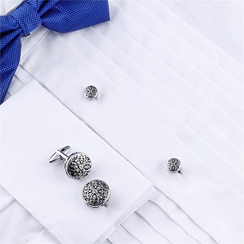 HAWSON Vintage Cufflinks and Tuxedo Shirt Studs for Men Retro Flower Pattern Best Wedding Business Gifts for Men with Box