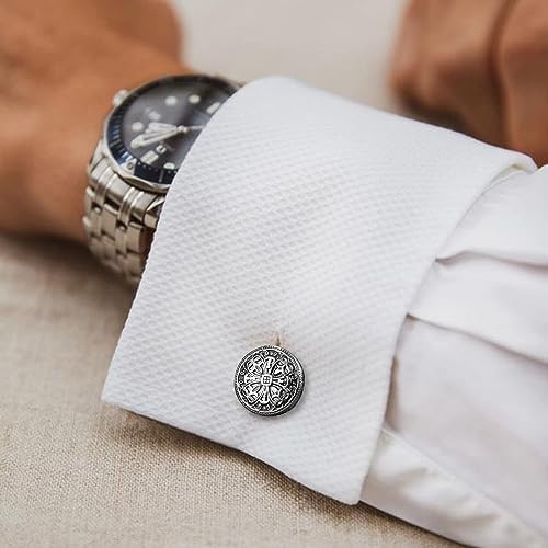 HAWSON Vintage Cufflinks and Tuxedo Shirt Studs for Men Retro Flower Pattern Best Wedding Business Gifts for Men with Box