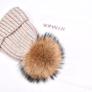 Real Raccoon Fox Fur Pompom with Button Big Fur Ball for Beanies DIY Fur Accessories