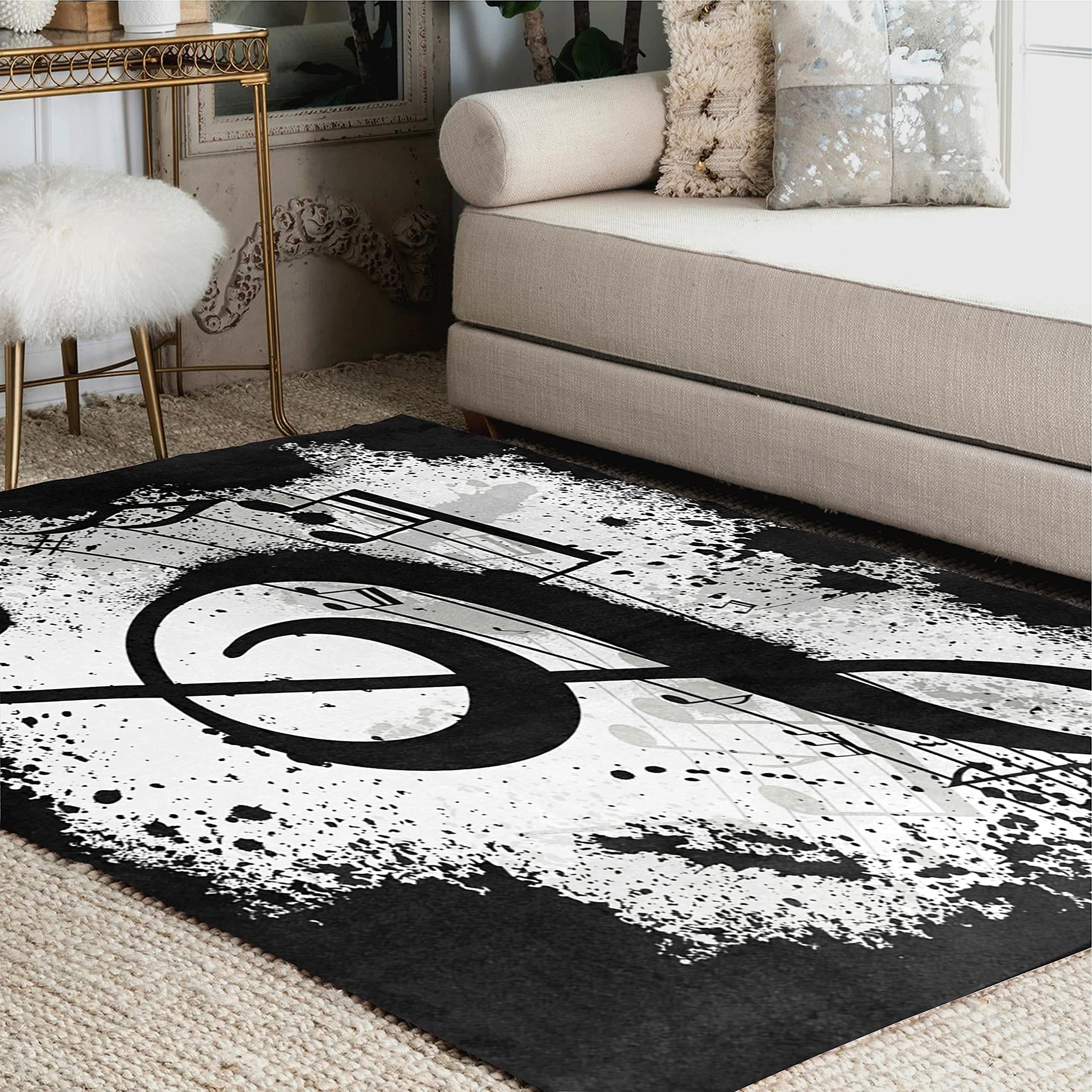 ALAZA Black Music Note Abstract Area Rug Rugs for Living Room Bedroom 7' x 5'