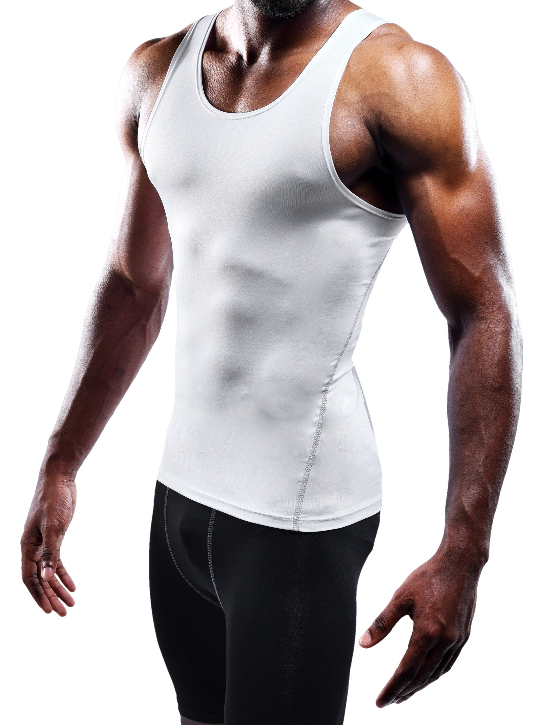 NELEUS Men's Athletic 3 Pack Compression Tank Top Dry Fit Undershirts,White,2XL,EUR 3XL