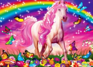 rainbow unicorn butterflies flowers edible icing image for 1/4 sheet cake