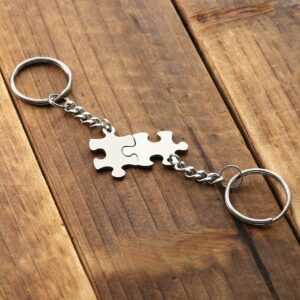 Jovivi 2pcs Stainless Steel Puzzle Couples Keychain Jewelry Set - Valentines Day Best Friend Gift