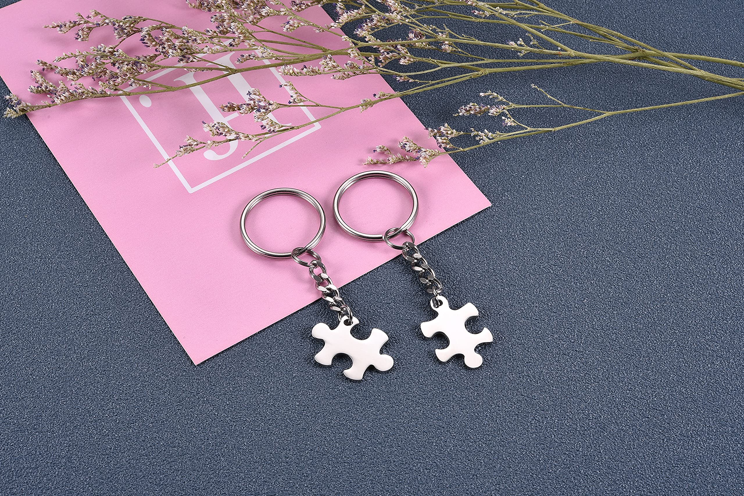 Jovivi 2pcs Stainless Steel Puzzle Couples Keychain Jewelry Set - Valentines Day Best Friend Gift