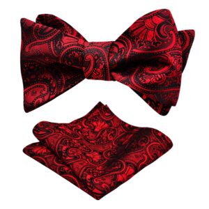 men's paisley jacquard self bow tie with hanky set(wine red)