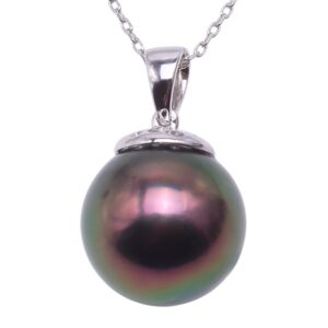 jyx pearl 18k white gold pendant necklace aaa 12mm round peacock green tahitian pearl pendant necklace for womens