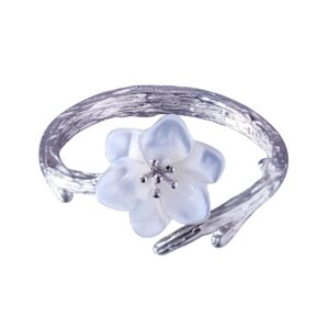 jewever 925 sterling silver original sakura open tail ring adjustable white shell carving flower for women jewelry gift