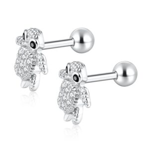 CANDYFANCY 2 Pieces 16g / 18g Surgical Steel Sea Turtle Ear Cartilage Helix Studs Earrings Auricle Piercings (16G Bar 1.2mm Thick)