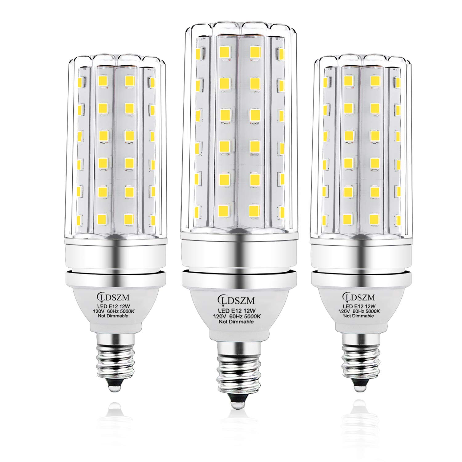 E12 LED Bulbs,12W LED Corn Light Bulb, E12 LED Bulb 100W Equivalent 1200 Lumen Daylight 5000K, Non-Dimmable LED Candelabra Light Bulbs, E12 Candelabra Base Chandelier Light Bulbs, Pack of 3