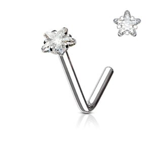 amelia fashion star cz l bend nose stud ring, 316l surgical steel (choose color) (20ga steel)