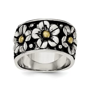 diamond2deal sterling silver antiqued 14k gold centers daisy wedding band ring size 8