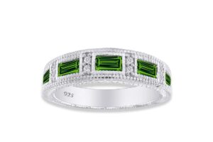 affy emerald shape simulated green emerald eternity band ring in 14k white gold over sterling silver, ring size: 9.5