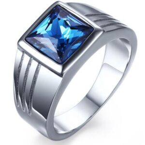 jude jewelers stainless steel square cut blue gemstone ring (blue, 9)