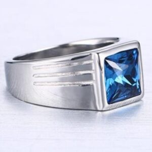 Jude Jewelers Stainless Steel Square Cut Blue Gemstone Ring (Blue, 9)