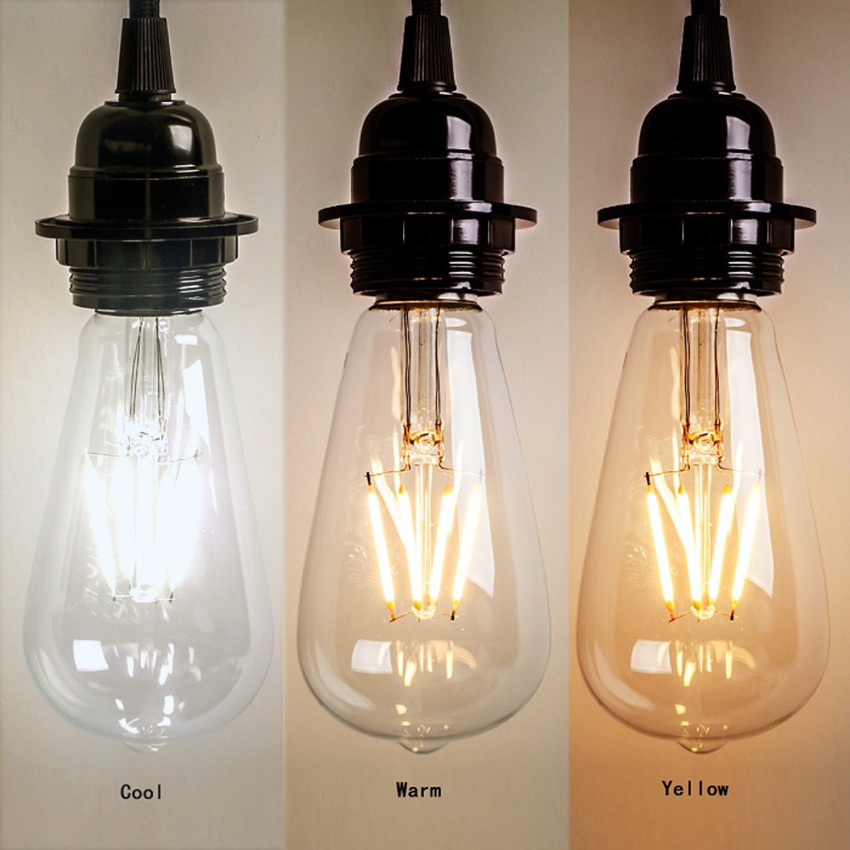 LUXON LED Edison Bulb Dimmable Vintage Style Light Bulbs 6W 5500K - 6000K Bright Daylight White E26/E27 Base 6-Pack Antique Bulb