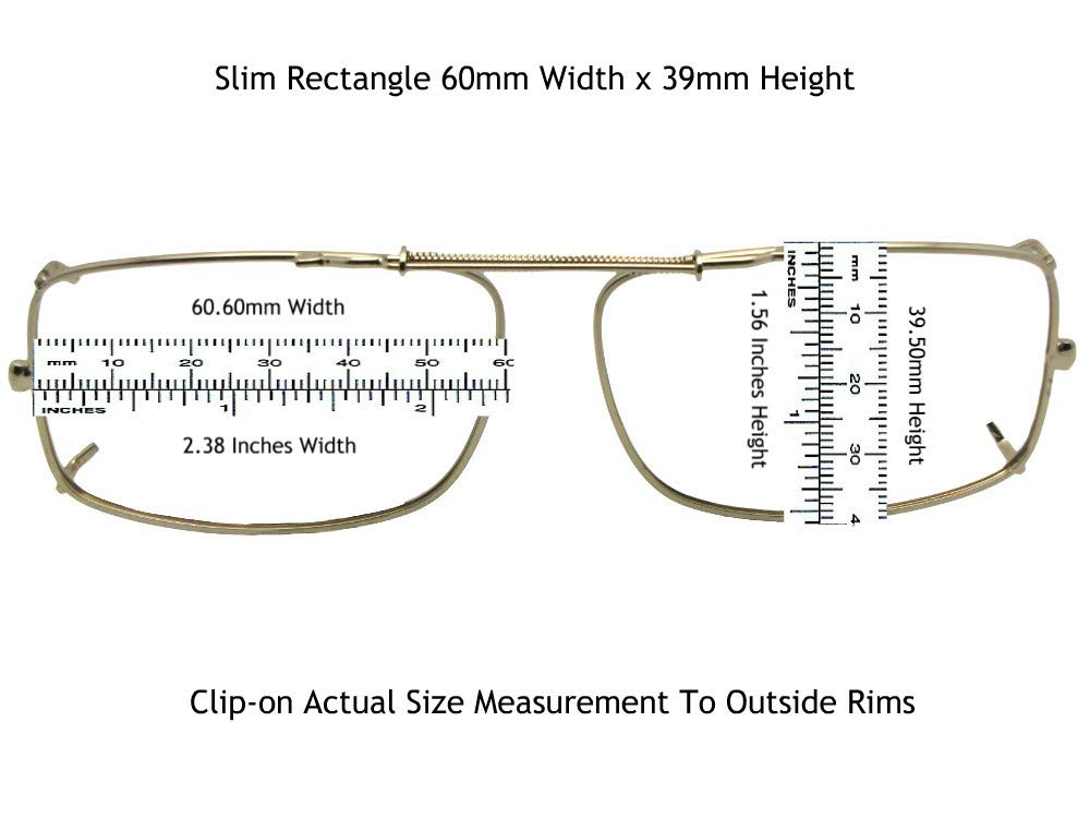 Slim Rectangle NON Polarized Yellow Lens Clip On Sunglasses (Pewter-NON Polarized Yellow Lens, 54mm Width x 33mm Height)