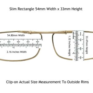 Slim Rectangle NON Polarized Yellow Lens Clip On Sunglasses (Pewter-NON Polarized Yellow Lens, 54mm Width x 33mm Height)