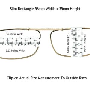 Slim Rectangle NON Polarized Yellow Lens Clip On Sunglasses (Pewter-NON Polarized Yellow Lens, 54mm Width x 33mm Height)