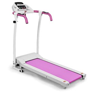 gymax foldable treadmill, portable treadmill with with 12 preset programs, lcd monitor, built-in wheels & pulse sensor, freestanding easy assembly running machine for small space home gym (pink)