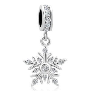 charmsstory christmas gifts snowflake dangle charm beads for snake chain bracelets (white)