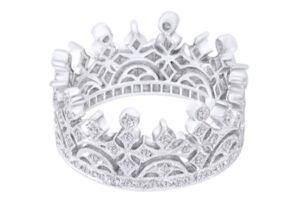 affy royal style round shape white cubic zirconia crown ring in 14k white gold over sterling silver, ring size: 6.5