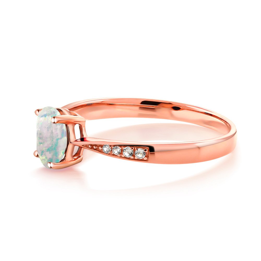 Gem Stone King 10K Rose Gold White Opal and White Diamond Engagement Ring For Women (0.69 Cttw, Gemstone October Birthstone, Oval Cabochon 7X5MM, Available In Size 5, 6, 7, 8, 9)