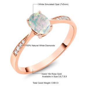 Gem Stone King 10K Rose Gold White Opal and White Diamond Engagement Ring For Women (0.69 Cttw, Gemstone October Birthstone, Oval Cabochon 7X5MM, Available In Size 5, 6, 7, 8, 9)