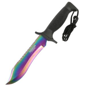 defender-xtreme rainbow 12" hunting knife with sheath stainless 3cr13 steel knife